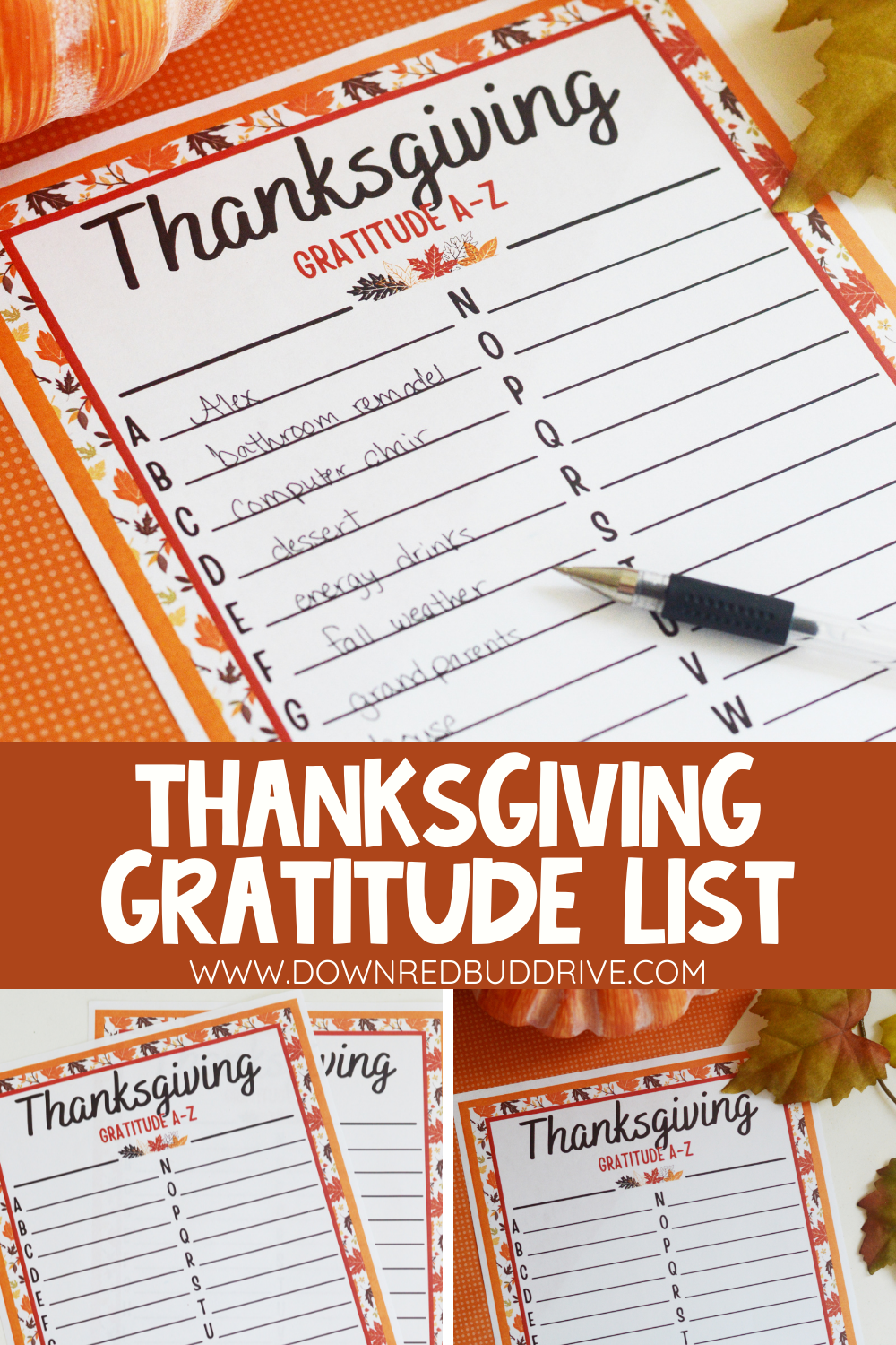 Thanksgiving A to Z Gratitude List - Down Redbud Drive
