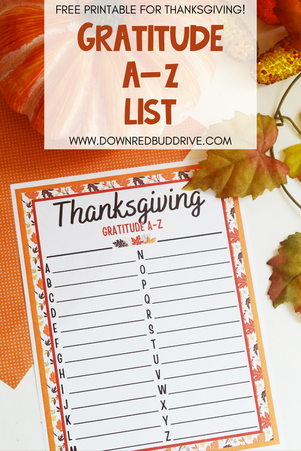 Thanksgiving A to Z Gratitude List - Down Redbud Drive