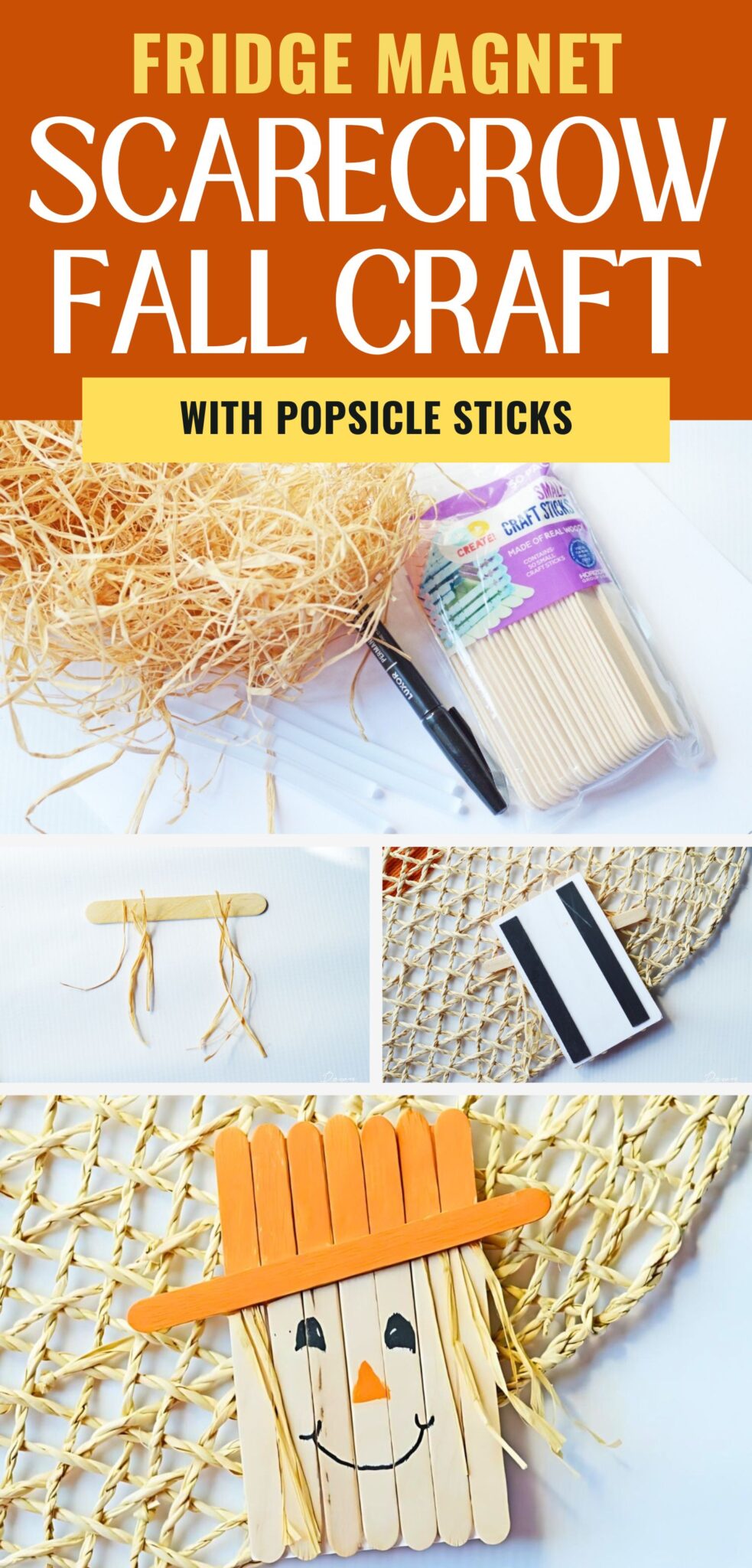 Popsicle Stick Scarecrow Magnet (Fall Craft for Kids!)
