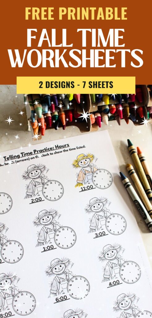 Fall Time Telling Worksheets Printable (2 Designs, 7 Sheets!)