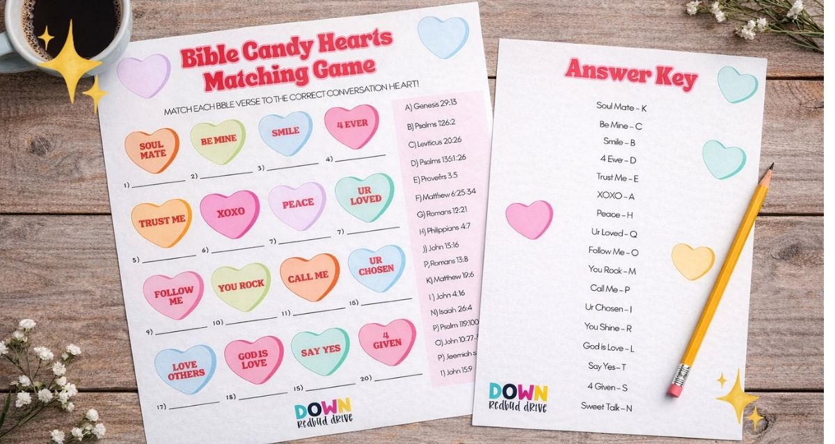 Free Printable Bible Candy Hearts Matching Game - Down Redbud Drive