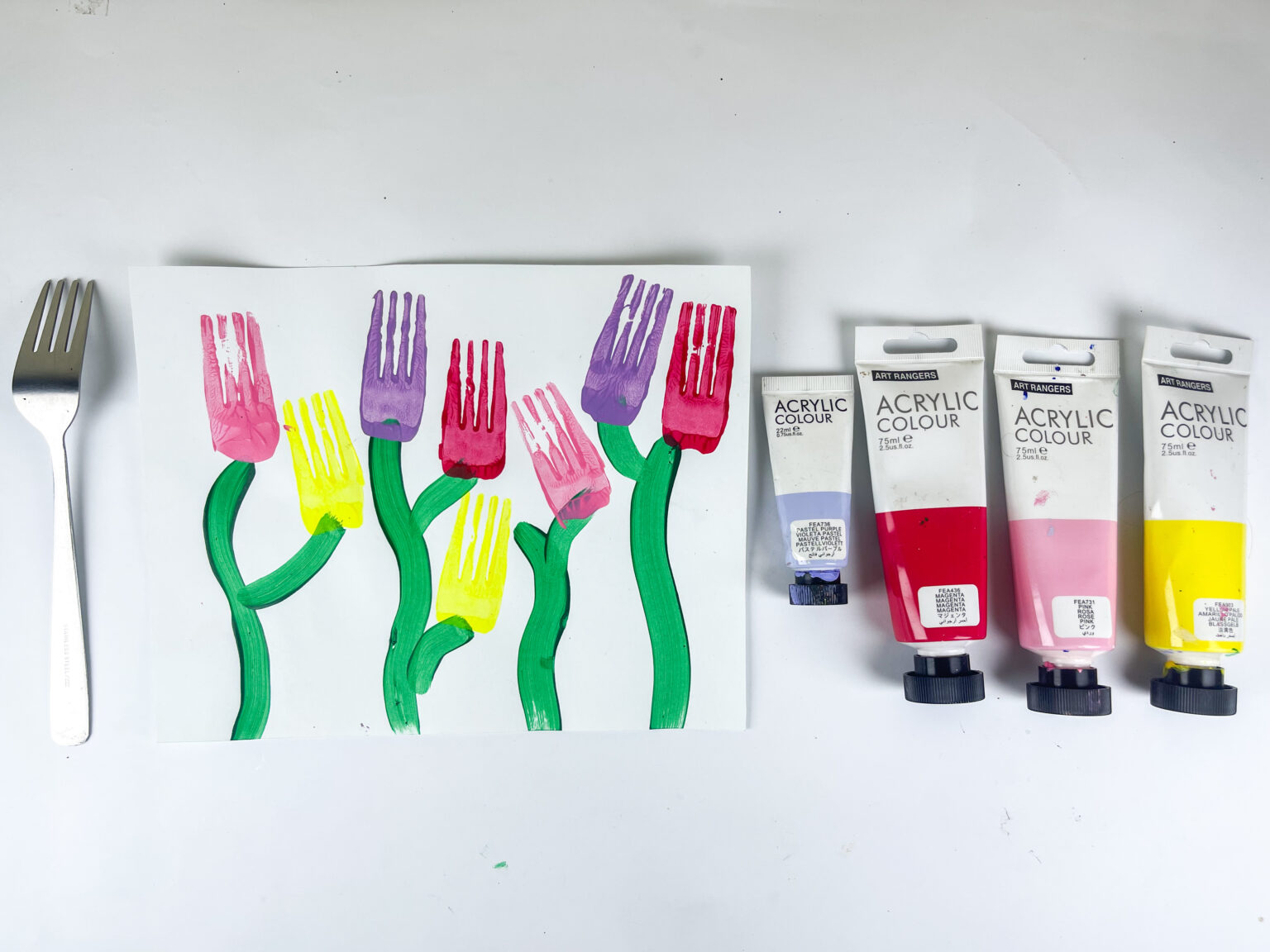 Simple Fork Painting Flower Craft for Kids - Down Redbud Drive