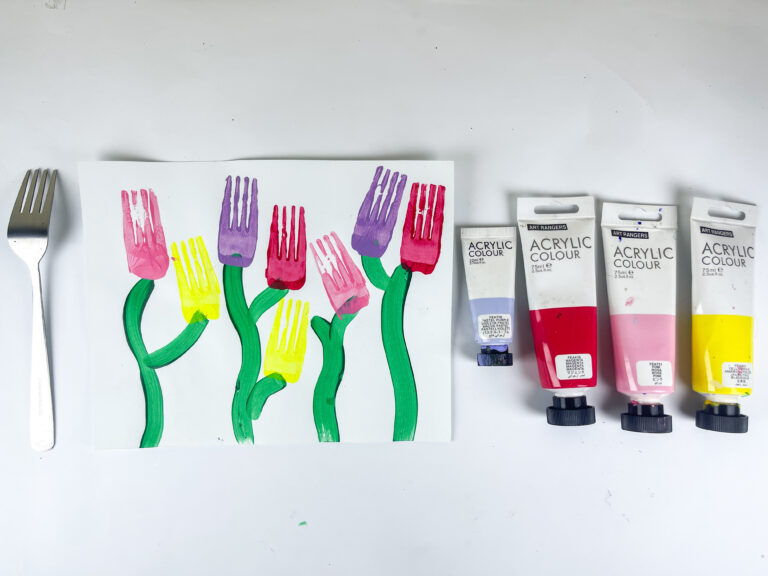 Simple Fork Painting Flower Craft for Kids - Down Redbud Drive